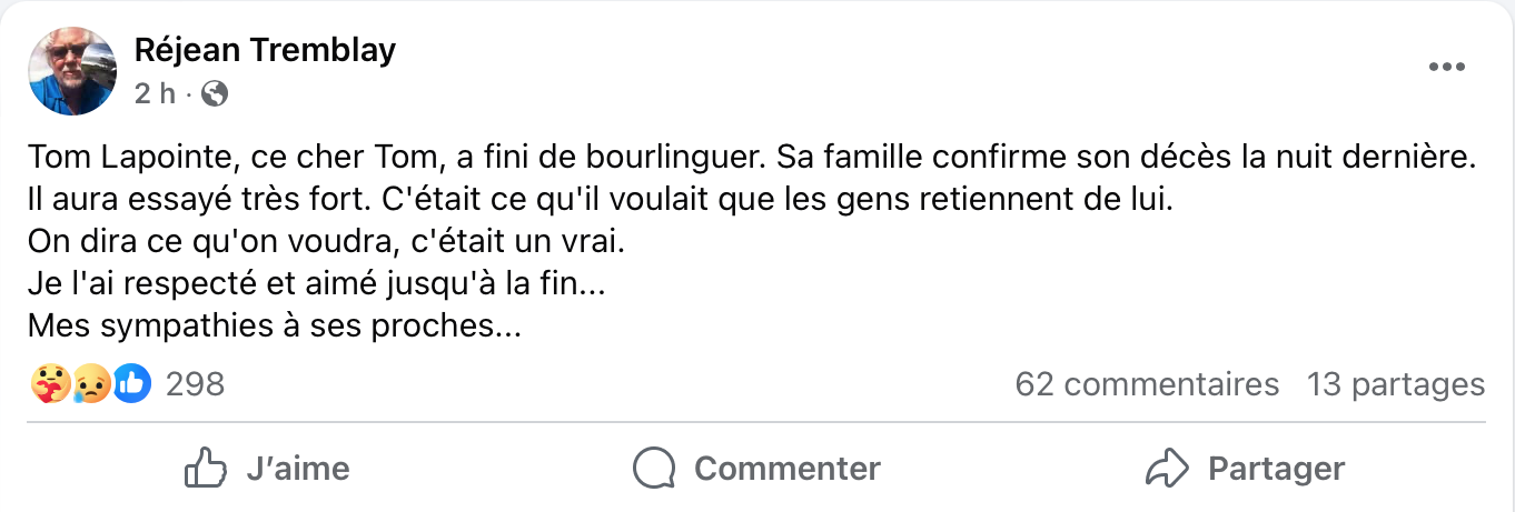 Le journaliste Tom Lapointe n'est plus - La Poche Bleue